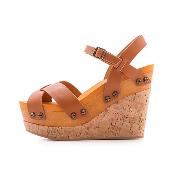 Flogg | Shoes | Flogg Cognac Genuine Leather Cork Platform Wedge | Poshmark